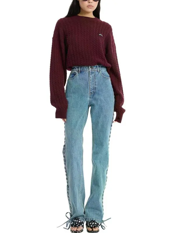 ROTATE BY BIRGER CHRISTENSEN Cable-knit Crew-neck Sweater - Red