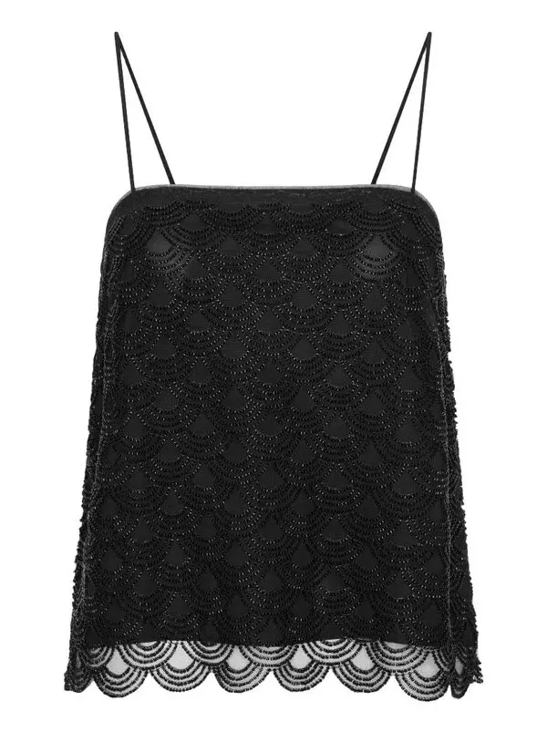ROTATE BY BIRGER CHRISTENSEN Embellished Spaghetti Strap Blouse - Black