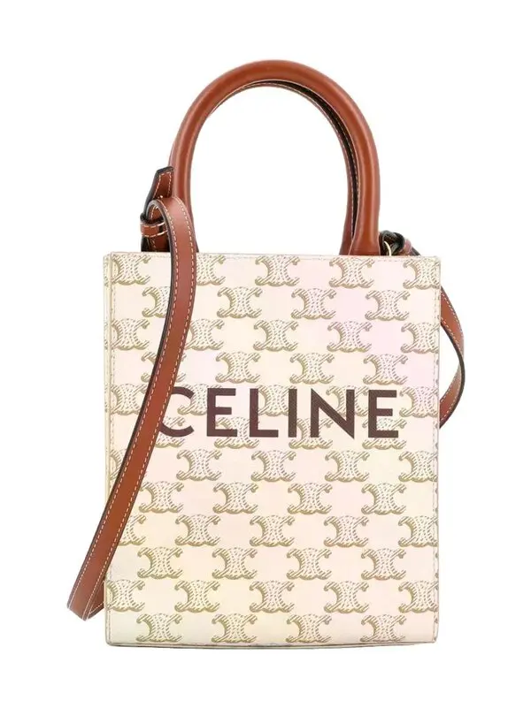 Celine Vertical Cabas Tote Triomphe Coated Canvas Mini Satchel - Brown