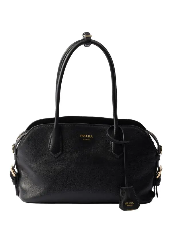 Prada Signet Medium Leather Tote Bag - Black