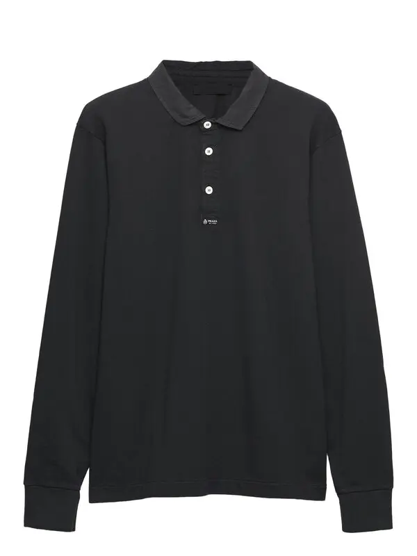 Prada Long-sleeved Cotton Polo Shirt - Carbone