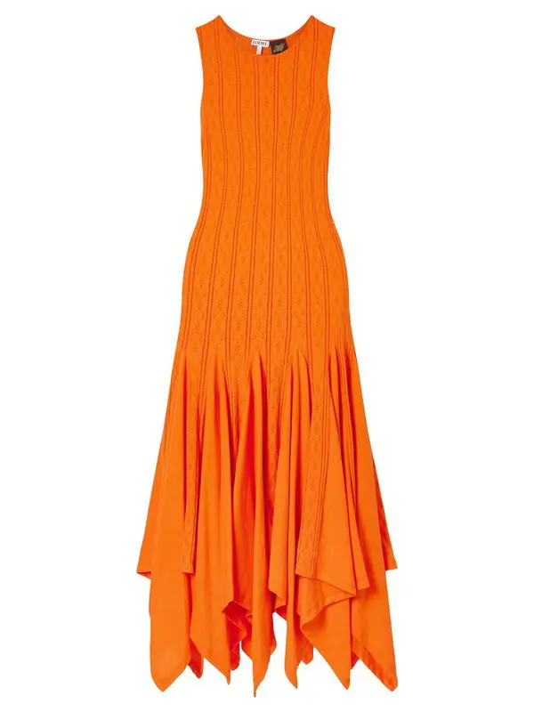 Loewe Pointelle Knit Midi Dress - Orange
