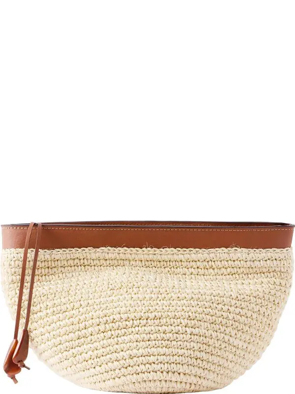 HUNTING SEASON Leather-trimmed Raffia Clutch - Neutrals