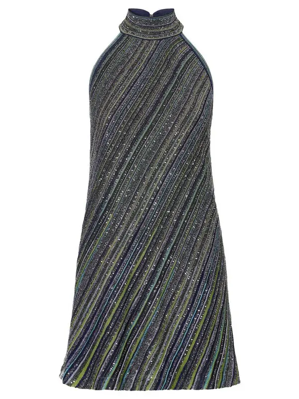 Missoni Striped Metallic Crochet-knit Halterneck Mini Dress - Multi