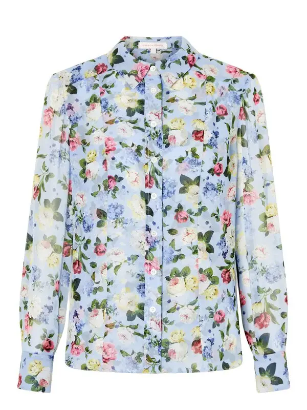 Carolina Herrera Isabella Garden Floral-print Silk-chiffon Blouse - Blue