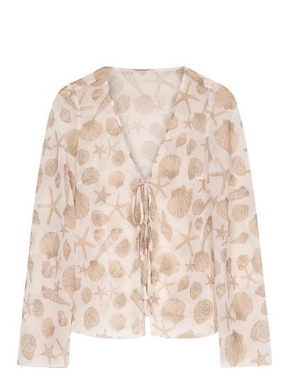 OMNES Marla Shell-print Sheer-chiffon Top - Beige Shell Print