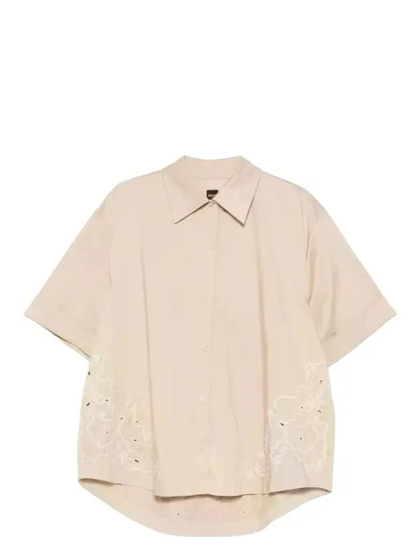 BOSS Short-sleeve Shirt With Broderie Anglaise - Neutrals