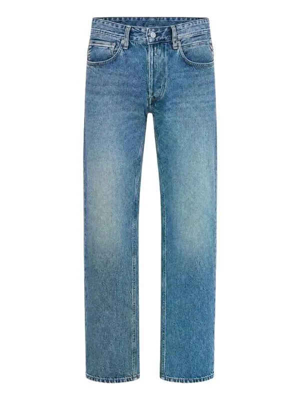 REPLAY Faded-effect Logo-patch Jeans - Blue