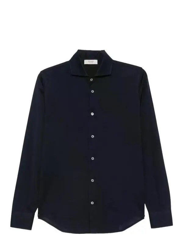 FERRANTE Piqué Long-sleeve Shirt - Blue