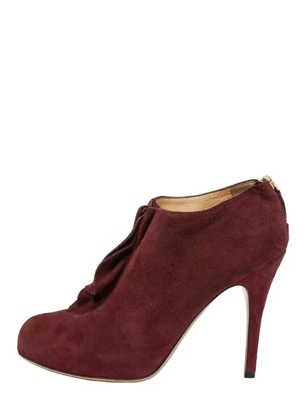 Valentino Garavani Burgundy Suede Ruffle Trim Ankle Boots - Red