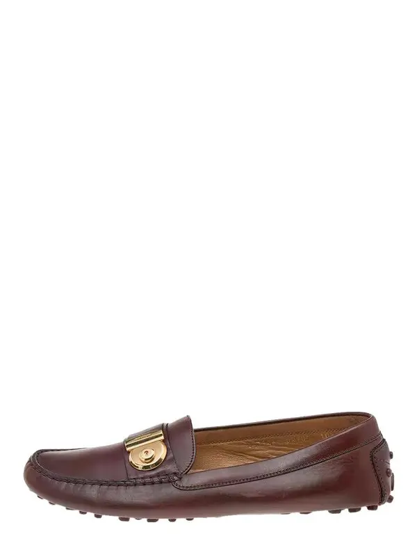 FERRAGAMO Gancini Plaque Leather Loafers - Brown