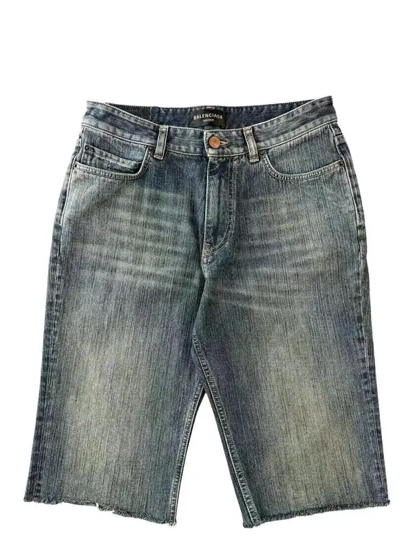 Balenciaga Faded Raw-cut Denim Shorts - Blue