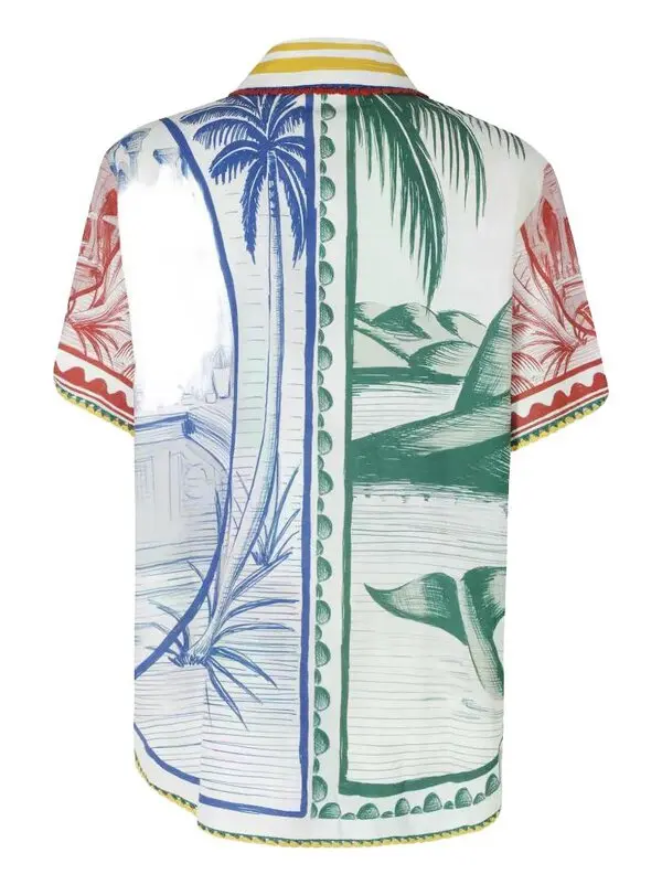 Farm Rio Graphic Print Crochet Trim Shirt - White