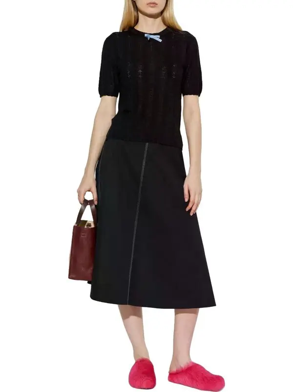 Marni Knitted Wool T-shirt With Bow Detail - Blue