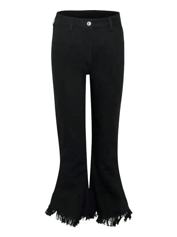MSGM Frayed Cotton Flared Trousers - Black