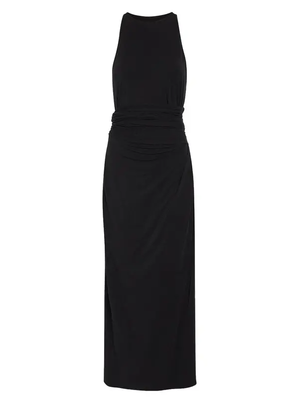 Another Tomorrow Sarong-effect Jersey Midi Dress - Black