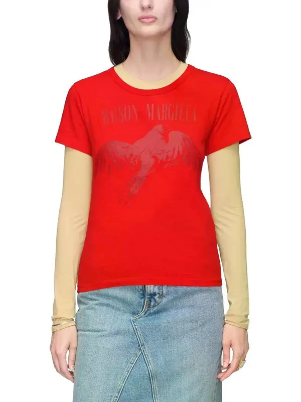 MAISON MARGIELA Cotton T-shirt With Bird Motif - Red