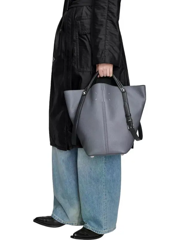 MAISON MARGIELA Pebbled Leather Trapezoid Tote Bag - Grey