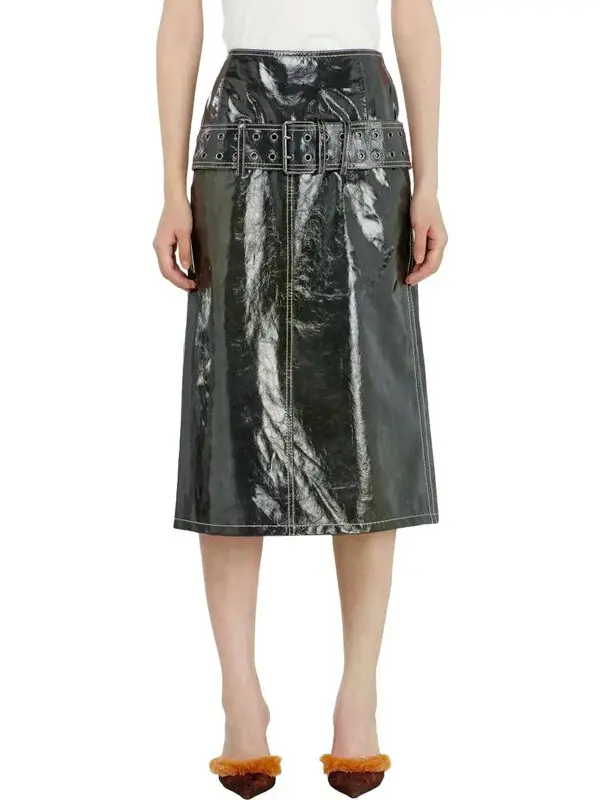 DIESEL® Belted Patent Leather Midi Skirt - Grey