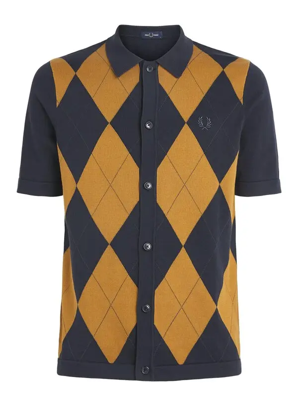 Fred Perry Cotton Knitted Argyle Shirt - Navy