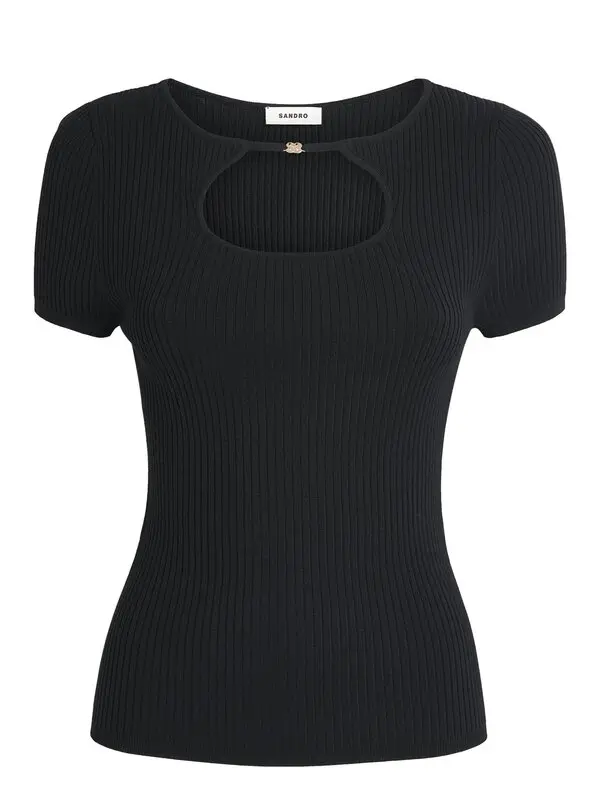 Sandro Ribbed Cut-out Knit Top - Black