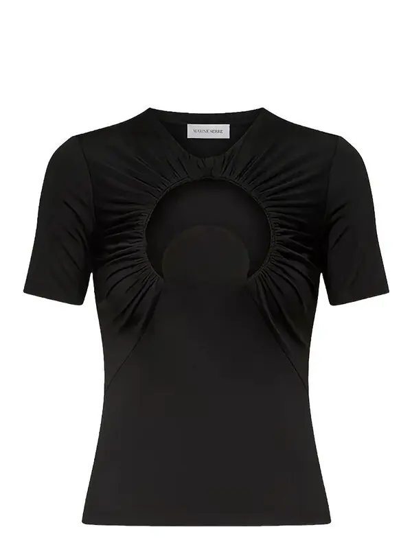 MARINE SERRE Moon-motif Gathered T-shirt - Black