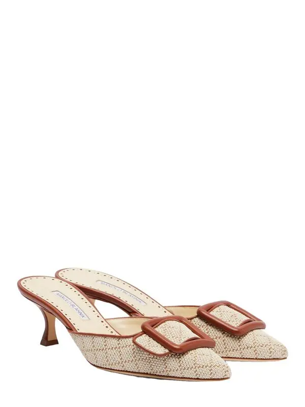 Manolo Blahnik Maysale Leather-trimmed Mules - Beige