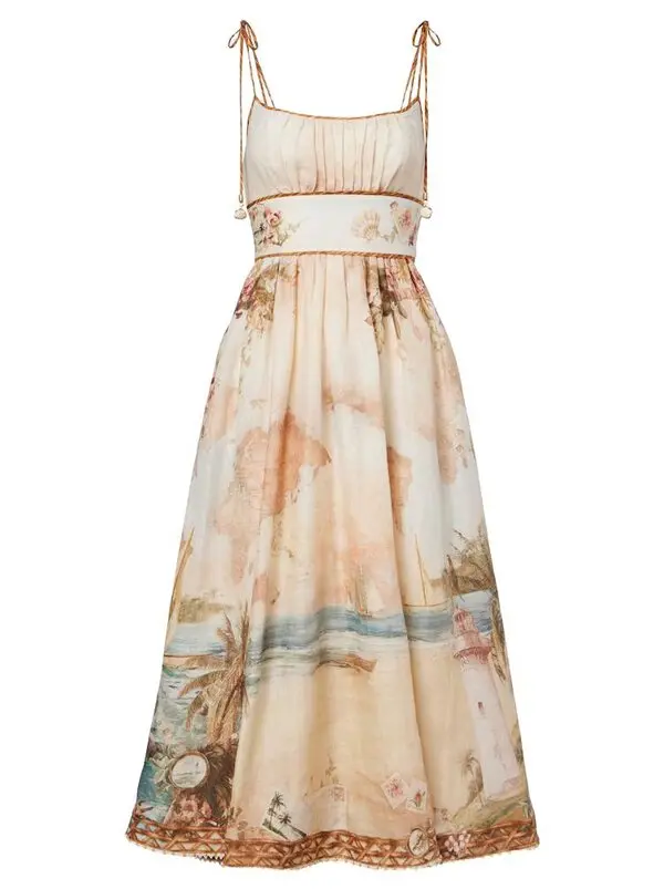 Zimmermann Mahon Printed Linen Midi Dress - Multicoloured