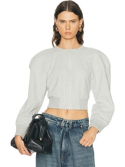 Norma Kamali Oversized Crew Neck Bomber 1980s Jacket - Light Heather Grey