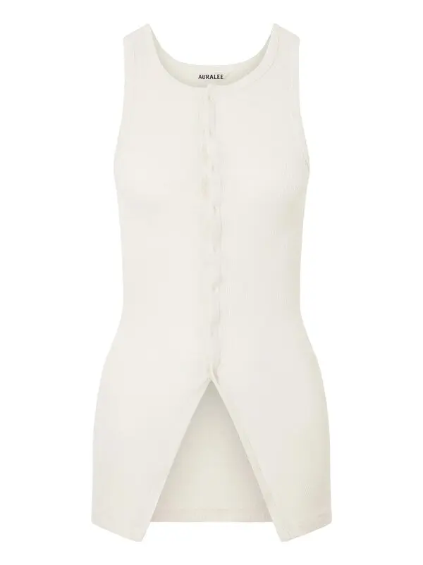 Auralee Ribbed Knit Button-front Tank - Neutrals