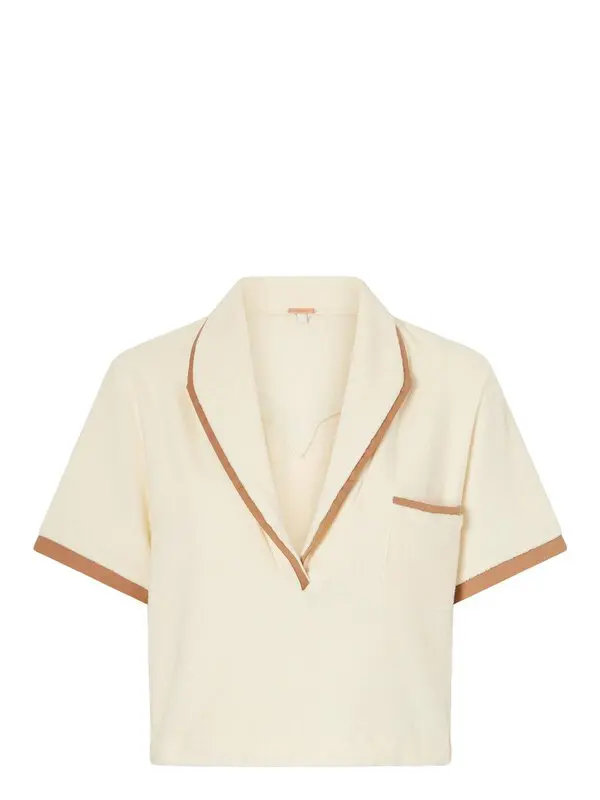Johanna Ortiz Cropped Terry Shirt With Contrast Trim - Neutrals