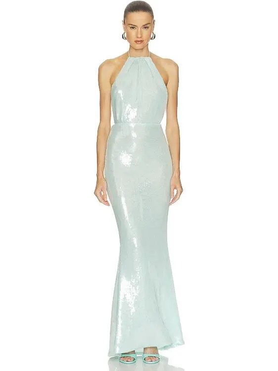 Retrofete Elexa Sequin Halterneck Maxi Dress - Mint