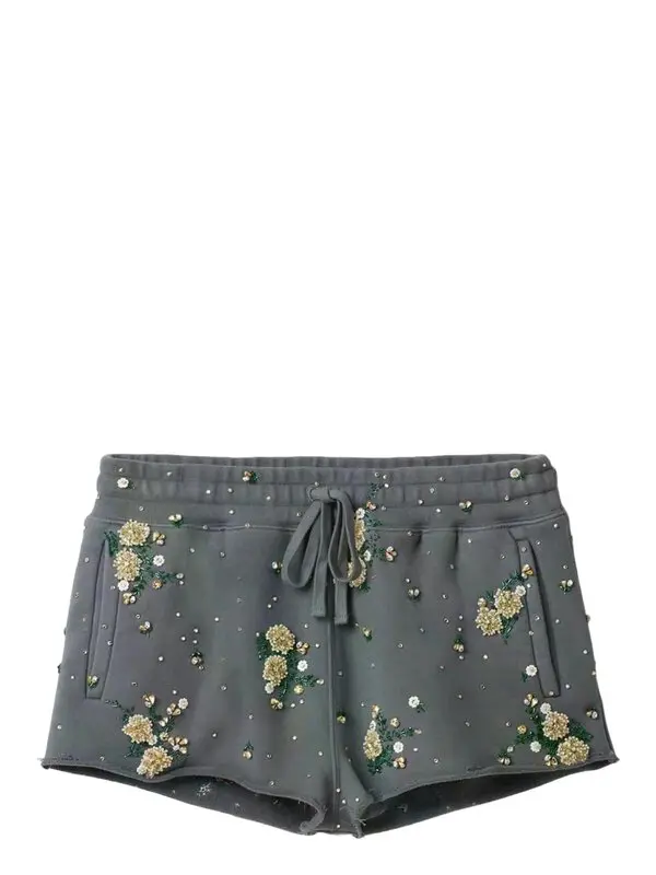 Miu Miu Floral Embroidered Cotton Jersey Shorts - Grey
