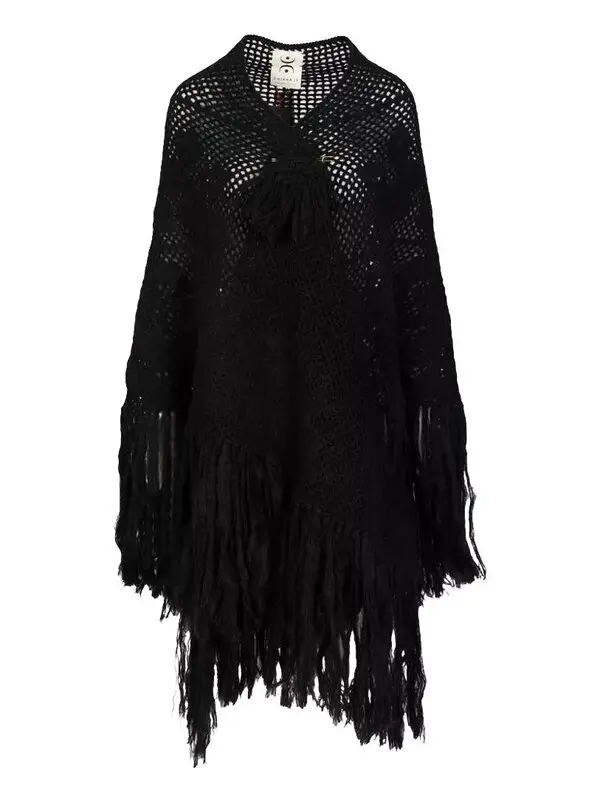 CHIARA IS Peonia Fringed Poncho - Black