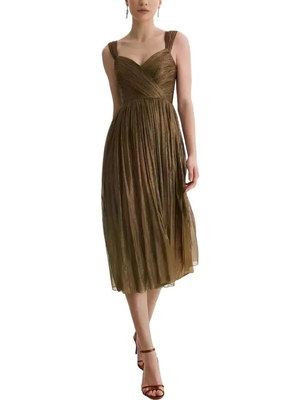 FRAMBOISE Maldon Plissé Lace-up Midi Dress - Brown