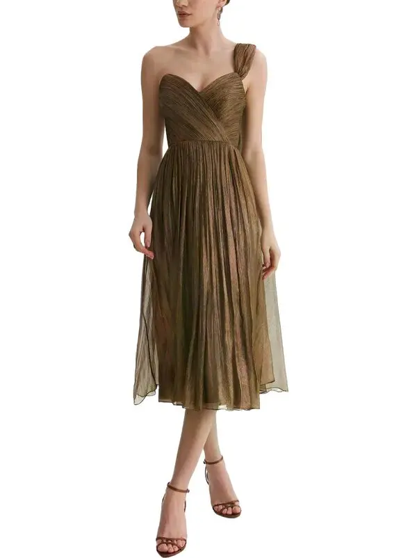 FRAMBOISE Kassia Plissé-effect One-shoulder Midi Dress - Brown