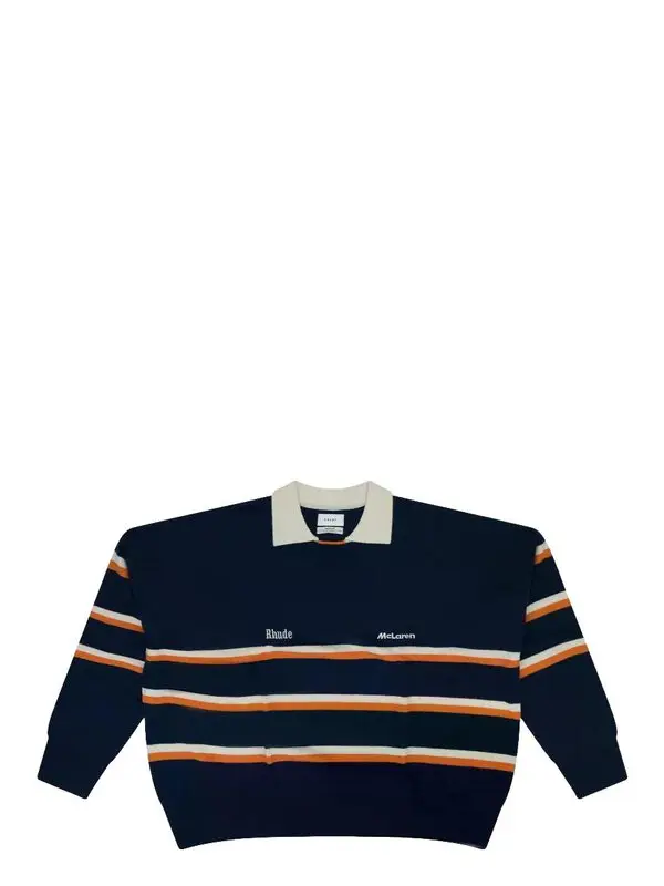 Rhude Striped Polo Collar Long Sleeve Top - Blue