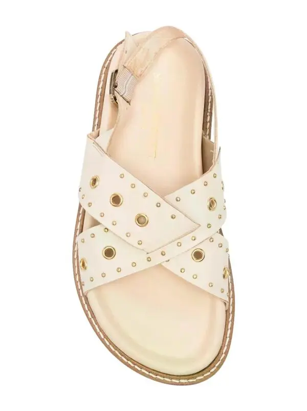 SERGIO MORETTI FIRENZE Eyelet-embellished Studded Sandals - Neutrals