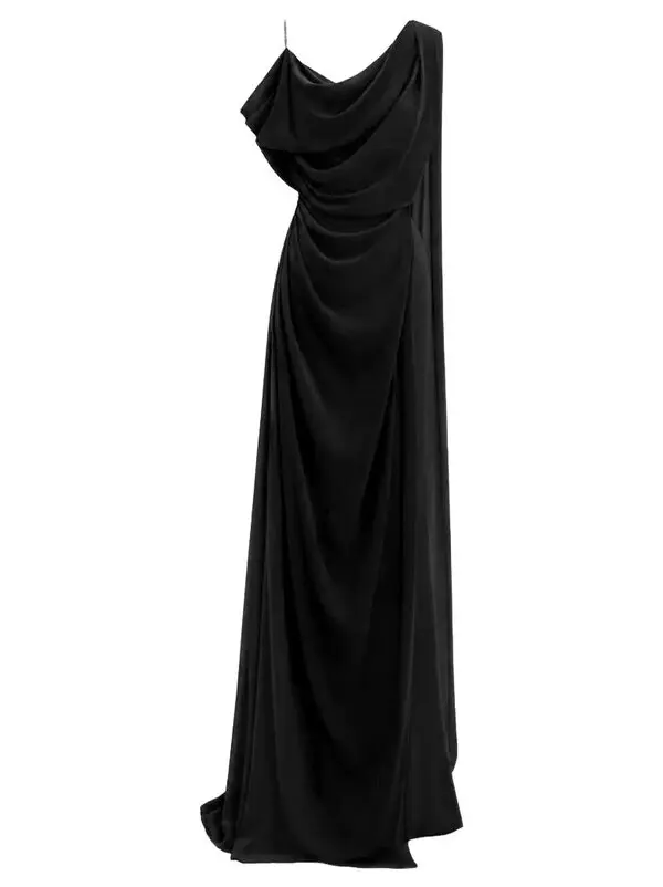GEMY MAALOUF Asymmetrical Draped Floor-length Gown - Black
