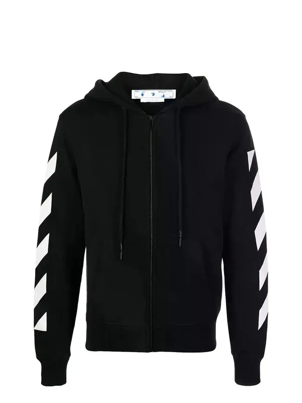 Off-White Arrows-print Cotton Zip-up Hoodie - Black
