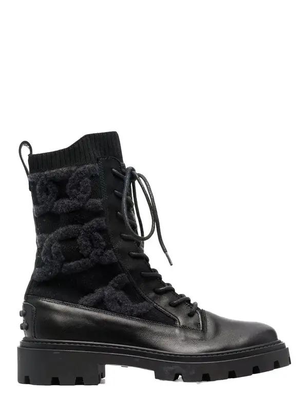 TOD'S Shearling-logo Combat Boots - Black