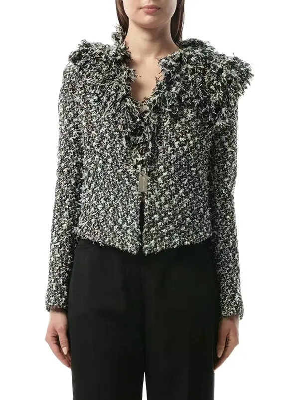 LANVIN Tweed Jacket With Frayed Edges - Black