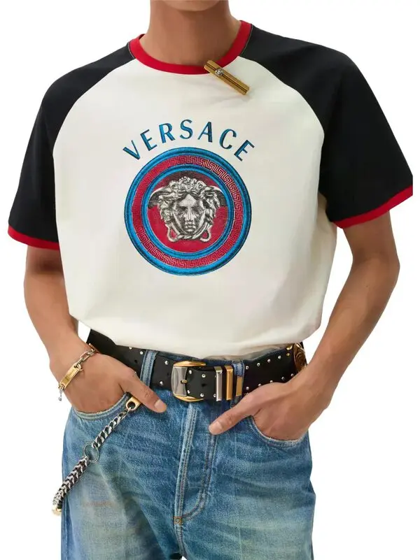 Versace Printed Cotton-jersey Regular T-shirt - Neutrals