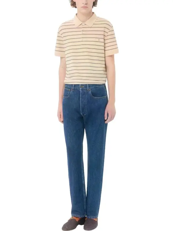 Valentino Garavani Cotton Piqué Polo With Vgold Stripes - Neutrals