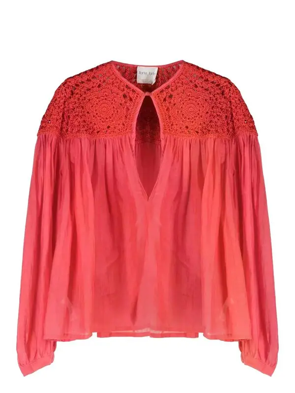 FORTE_FORTE Cotton-silk Blend Crochet Panel Blouse - Red