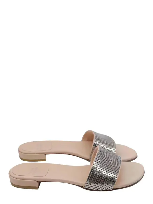 STUART WEITZMAN Embellished Leather Slide Sandals - Silver