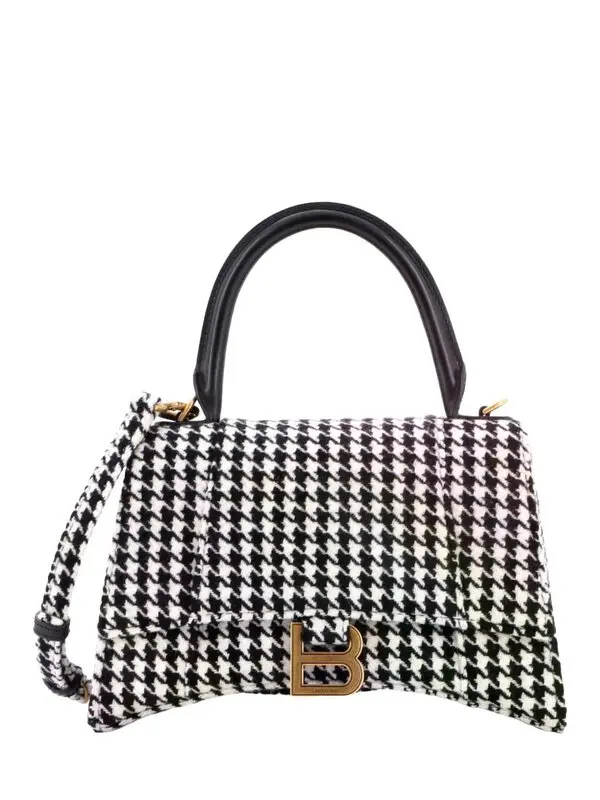 Balenciaga Hourglass Top Handle Bag Houndstooth Textile Shoulder Bag - Black