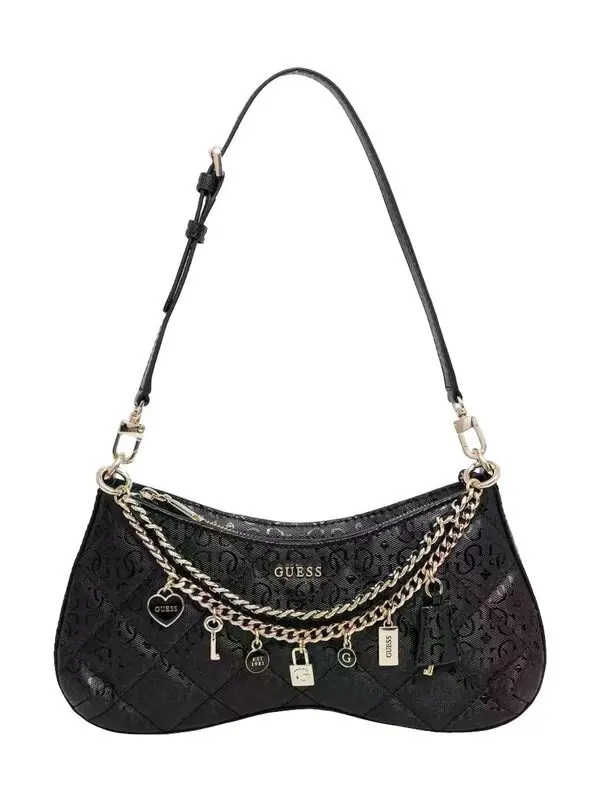 Guess Libby Quilted Shoulder Bag With Charm Details - Black
