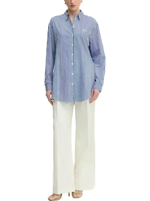 Guess Striped Logo-embroidered Shirt - Blue