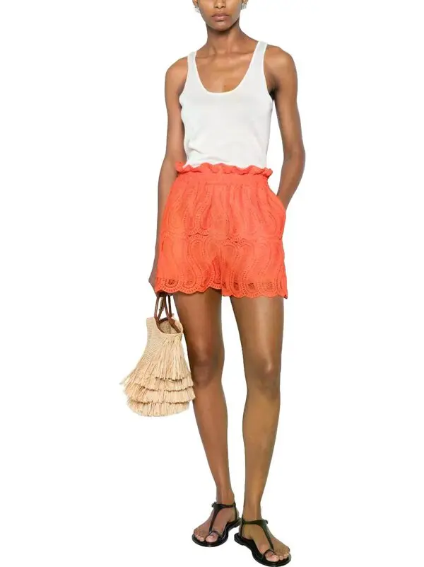 Raquel Diniz Bahia Guipure-lace Ruffled Shorts - Orange